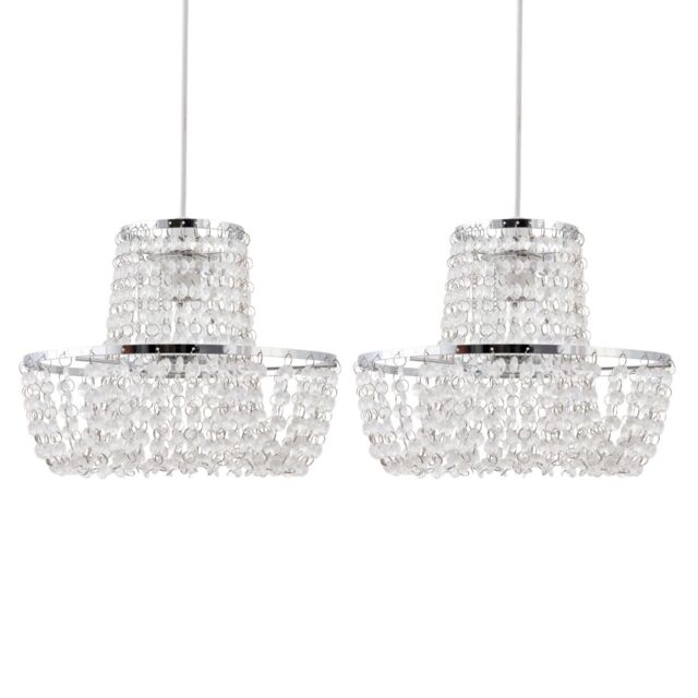 First Choice Lighting Set of 2 Jewelled Easy Fit Light Shades in Clear ...