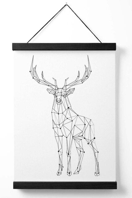 Line Art Stag Geometric Animal Poster with Black Hanger by Debenhams ...