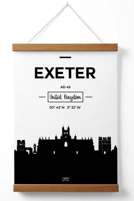 Exeter Black and White City Skyline Framed Print SIZE: A2 with Oak ...