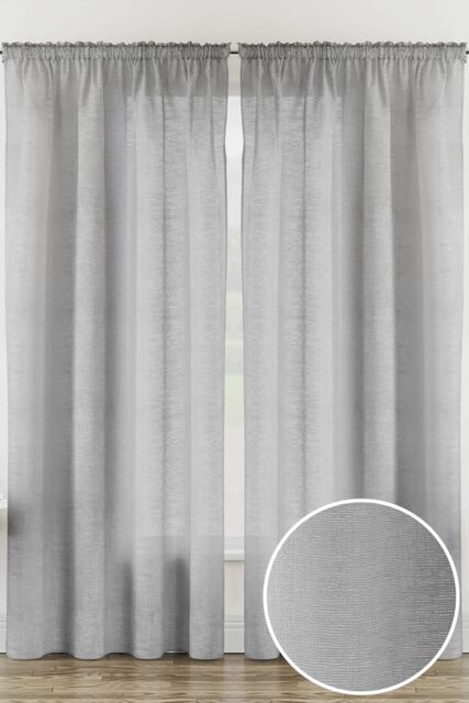 Rhodes' Silver Plain Linen-Look Voile Panels Pair with Rod Pocket ...