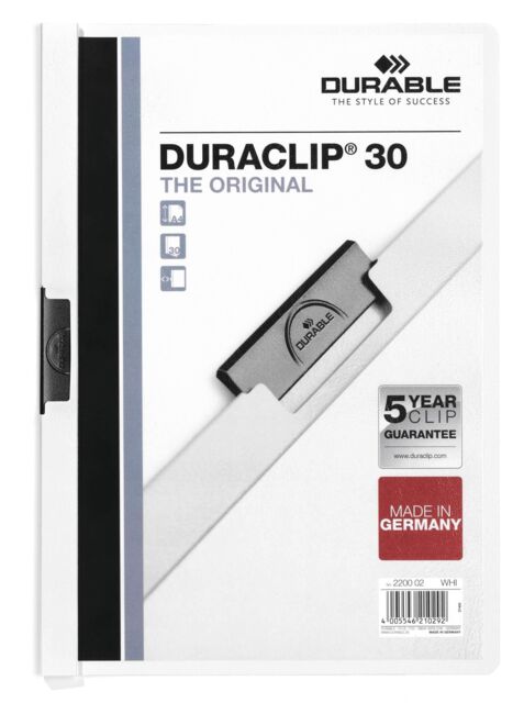 DURACLIP 30 Sheet Document Metal Clip File Folder - 25 Pack - A4 White ...