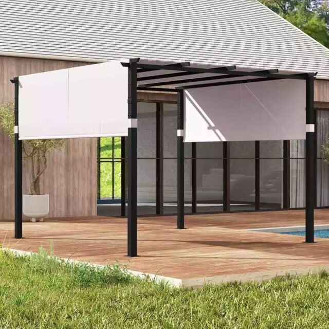 305 x 305cm Outdoor Flat Top Pergola with Retractable Canopy by Debenhams | ufurnish.com