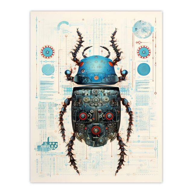 Wall Art Print Beetle Robot Hybrid Secret Military Schematic Blue ...