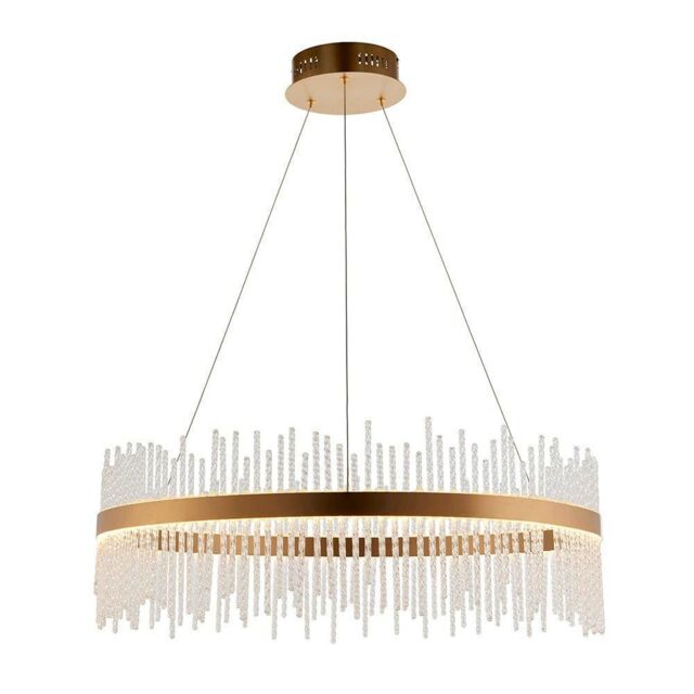 Brushed Gold Ceiling Pendant Light - Decorative Glass Rods - Integrated ...