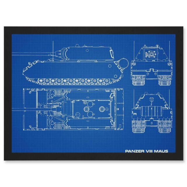 Military Panzer VIII Maus Super-Heavy Tank Blueprint Plan Artwork ...