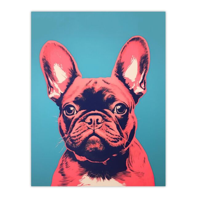 Wall Art Print French Bulldog Risograph Screen Artwork Fuchsia Pink On ...