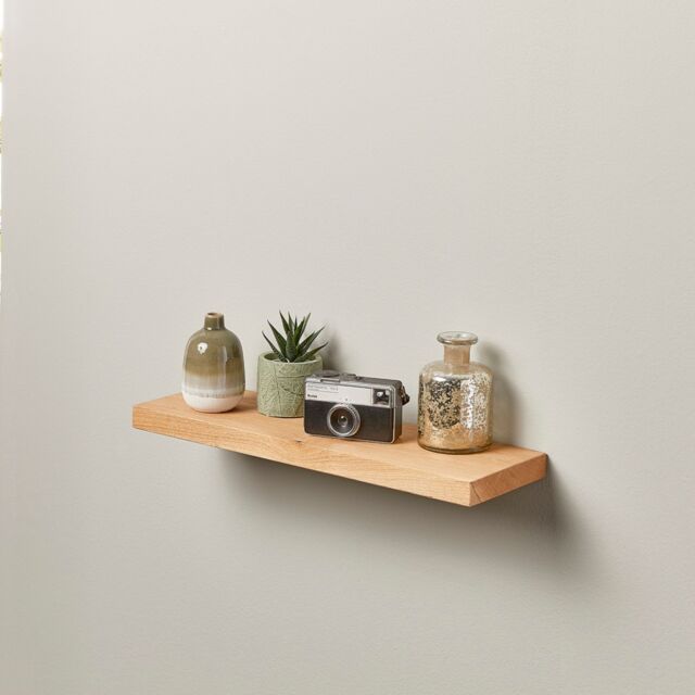 Off the Grain Solid Oak Floating Shelf - Wooden Single Wall-Mounted ...