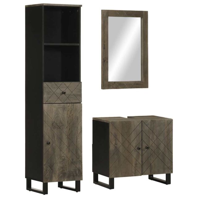 3 Piece Bathroom Furniture Set Black Solid Wood Mango by Debenhams ...