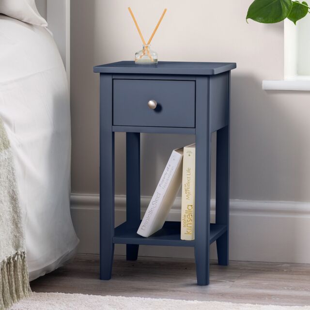 Navy Bedside Table Slim Bedroom Nightstand Cabinet Unit 1 Drawer ...