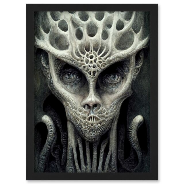 Organic Wise Alien Face With Human Eyes Artwork Framed Wall Art Print ...
