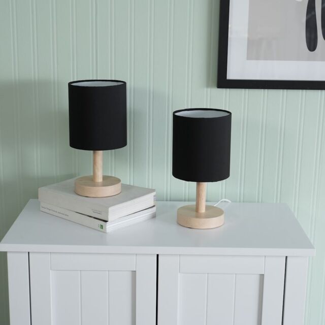Nelly Pair of Wooden Base Bedside Table Lamps with LED Bulbs by ...