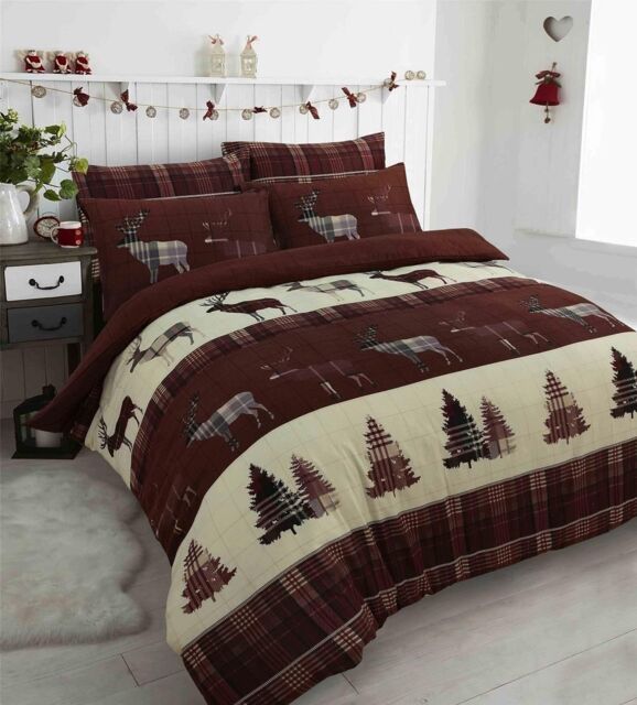 Brushed Cotton Flannelette Tartan Stag Duvet Cover Set by Debenhams ...