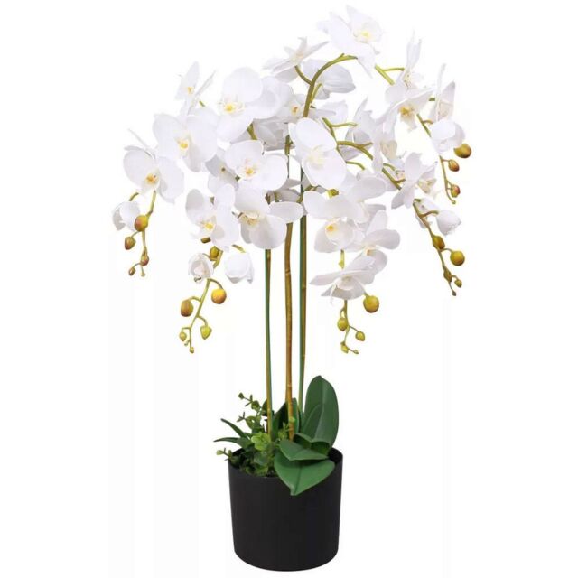 Leaf 85cm Design UK Realistic Artificial Orchid Flower Display in Pot ...