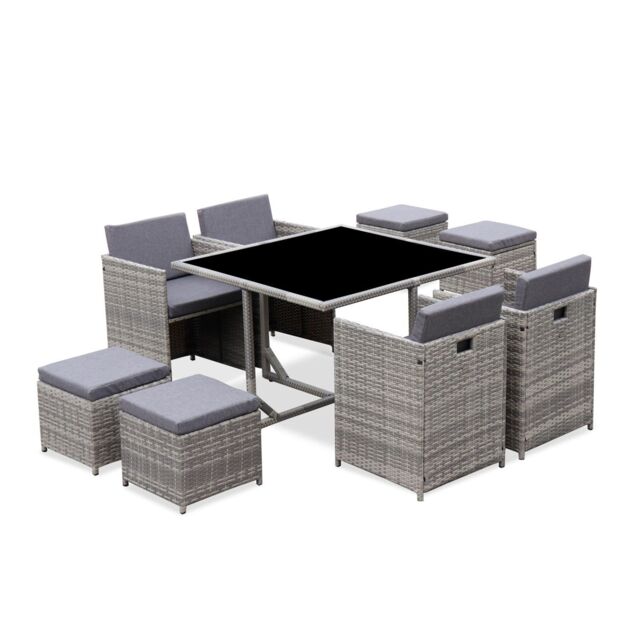 4 To 8-seater Rattan Cube Table Set With Chairs by Debenhams | ufurnish.com