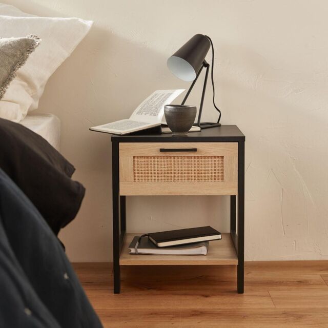 Scandi-style Bedside Table With Wood And Cane Effect by Debenhams ...