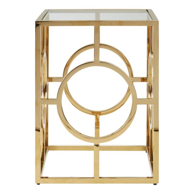 Luxe Gold Polished Side Table, Square Bedside Table With Tempered Glass ...