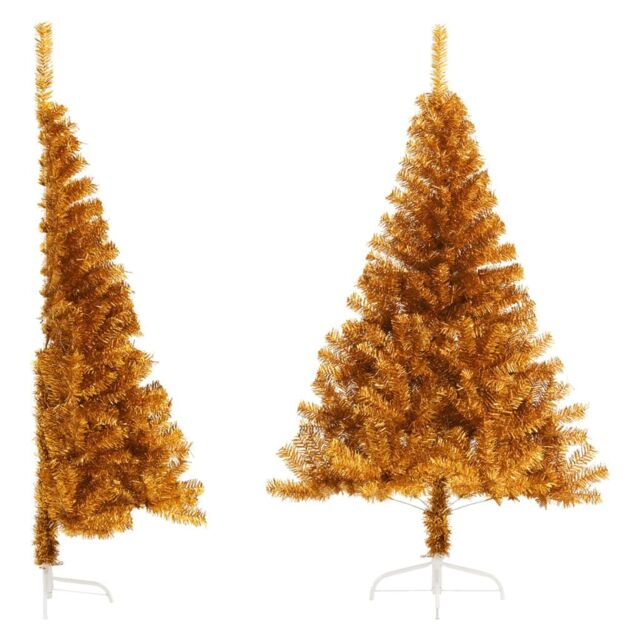 Artificial Half Christmas Tree with Stand Gold 120 cm PET by Debenhams ...