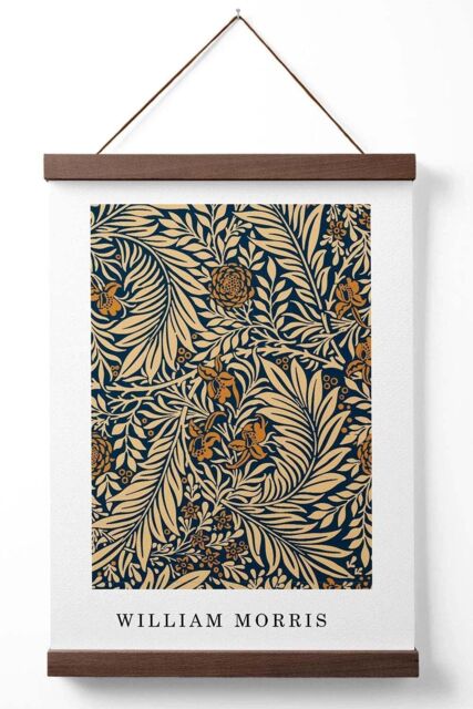 Vintage William Morris Larkspur in Navy and Beige Poster with Walnut ...