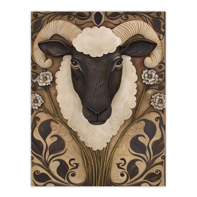 Botanical Filigree Design with Ram Sheep Head Wall Art Print by ...