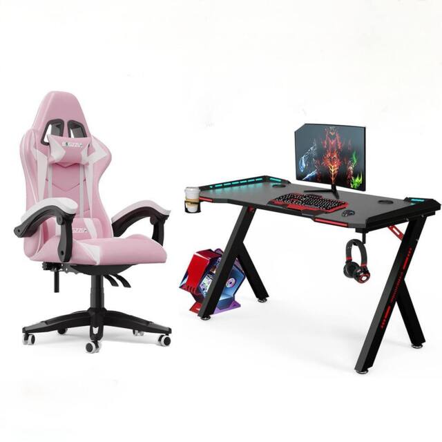 Rattantree RGB Gaming Desk & Gaming Chair for Gamer Workstation in Pink ...