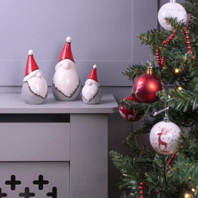 mysmartbuy 3 x Ceramic Christmas Gonk Ornaments - Freestanding Scandi ...