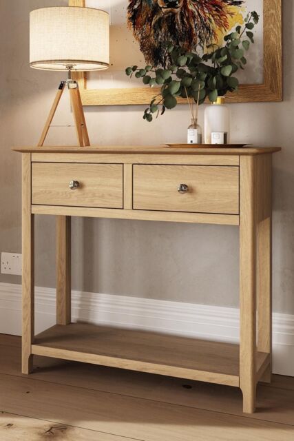 Solid Oak 2 Drawer Console Table Natural Oak Large by Debenhams ...