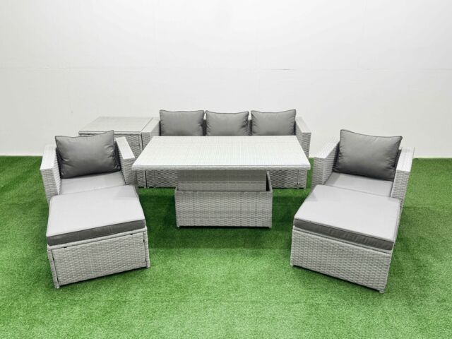 7 PCs Rising Dining Table Set Rattan Furniture Set with Side Table by ...