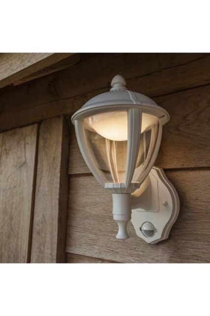 'Cindy' White With Motion Sensor Outdoor LED Wall Coach Lantern Light ...