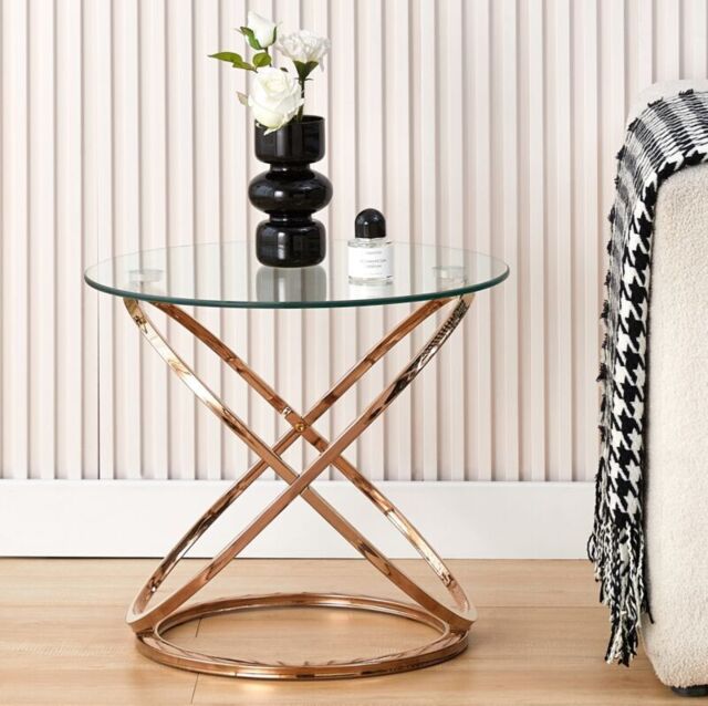 Round Abstract Tempered Glass Side Table Chrome Effect Frame by ...