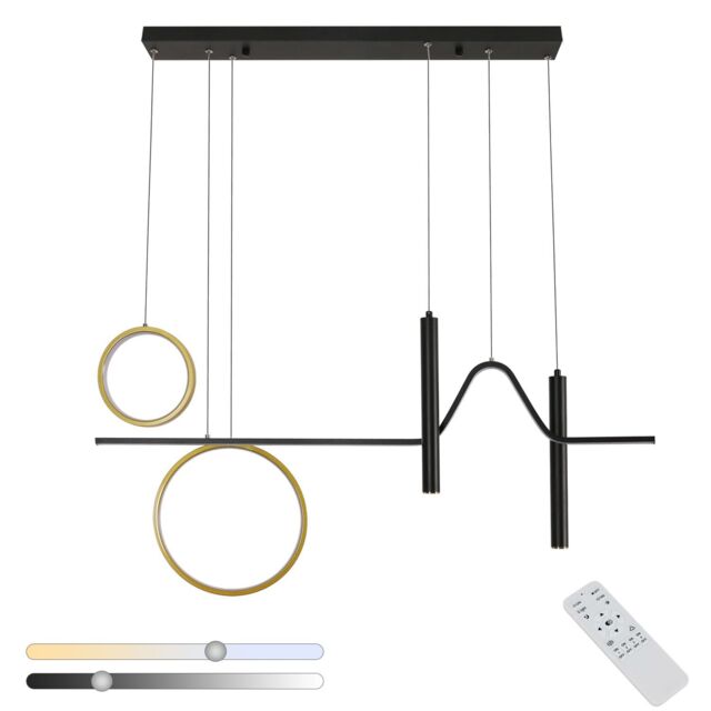 Goeco Dual-Ring Aluminum Pendant Light Dimmable, Remote & Spotlights by ...