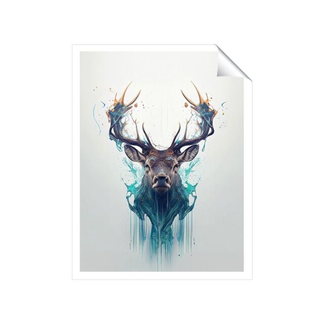 Stag Face Splashart Unframed Art Print by Debenhams | ufurnish.com