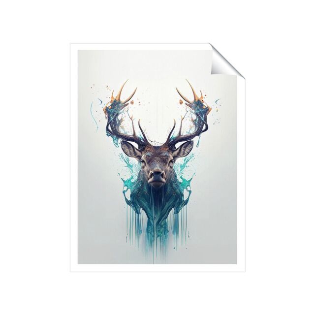 "Warren Reed - Designer Stag Face Splashart Unframed Art Print - Size ...