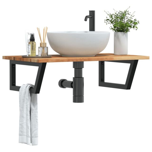 Berkfield Home Basin Shelf Wall Mounted Steel & Solid Wood Acacia in ...