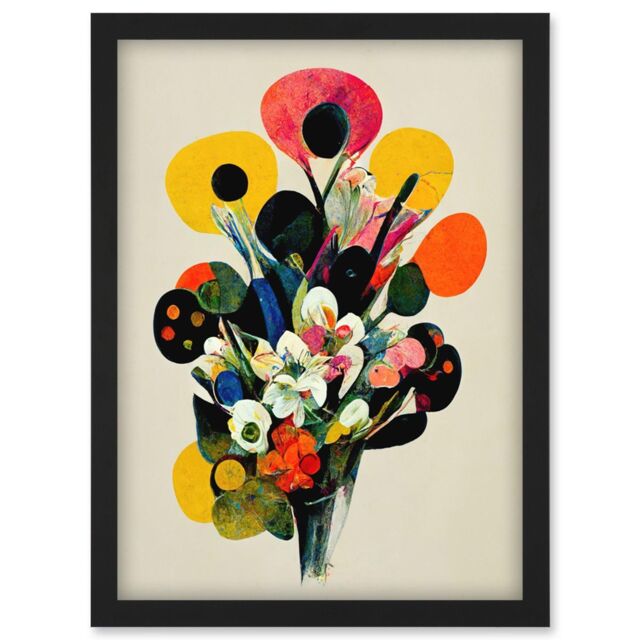 Kandinsky Inspired Watercolour Flower Bouquet In Vase Artwork Framed ...