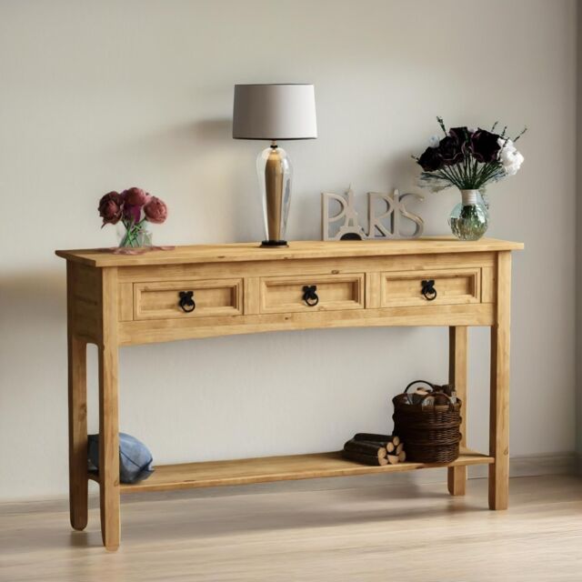 Pine Console Table With 3 Drawers Hallway Furniture by Debenhams ...