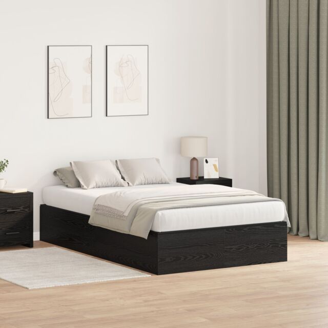 Bed with Storage Black Oak Wood Standard Double Storage Bed Frame by ...