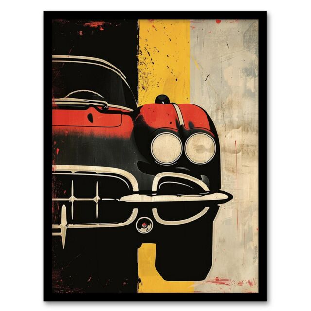 Wall Art Print Sports Car Front View Headlights Bumper Grunge Art ...