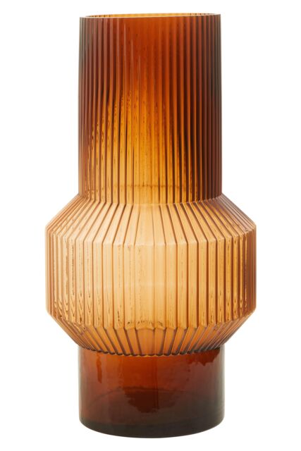 Large Ribbed Brown Glass Vase, Brown Flower Vase with Wide Middle ...