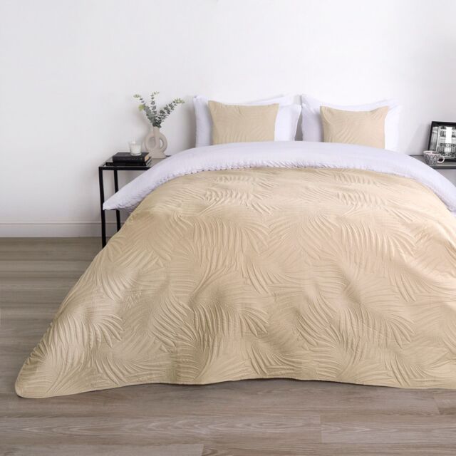 OHS Leaf Pinsonic Throw Over Bed Blanket Quilted Bedspread in Beige ...