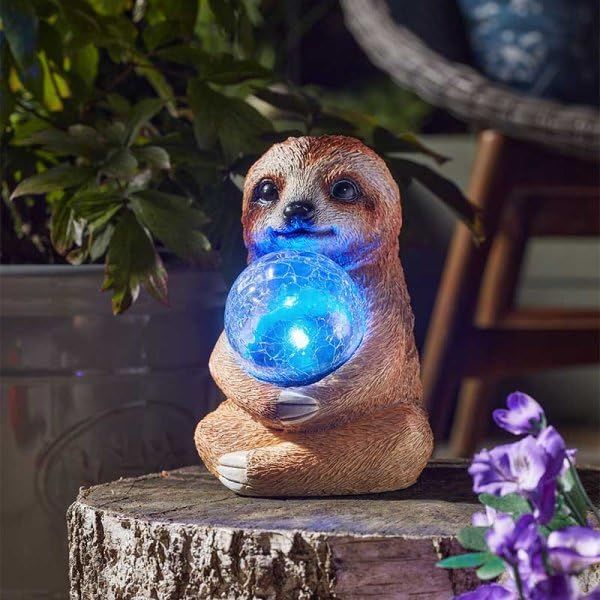 Marco Paul Resin Sloth Solar Powered Garden Ornament with Crystal Ball ...