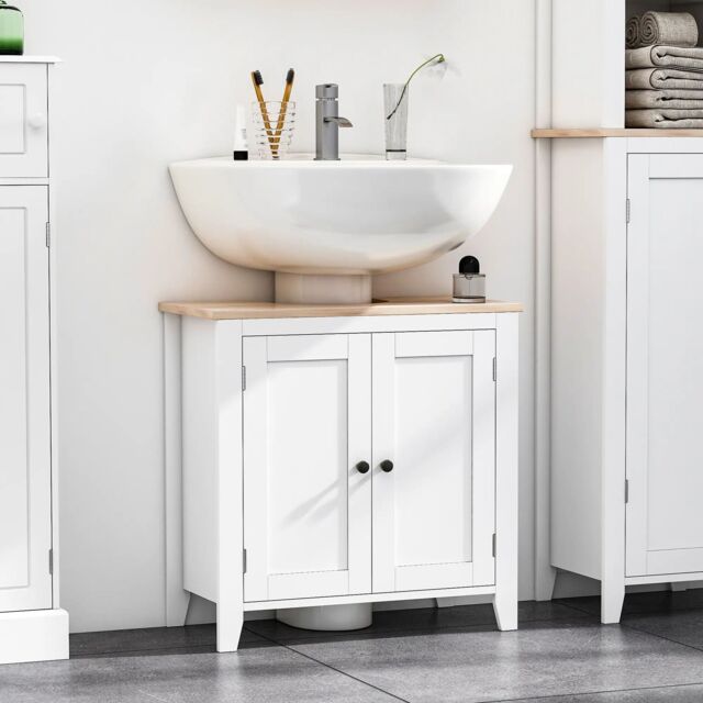 White Bathroom Sink Cabinet with 2 Doors Pedestal Under Sink Design ...