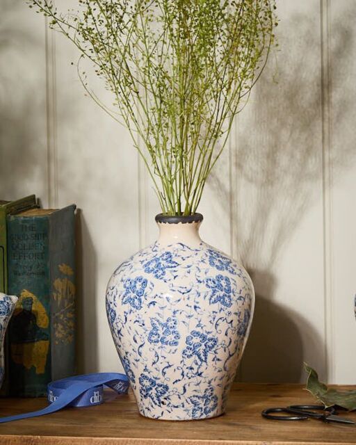 Vintage Large Blue Floral Stem Flower Vase H20 x Dia15cm by Debenhams ...
