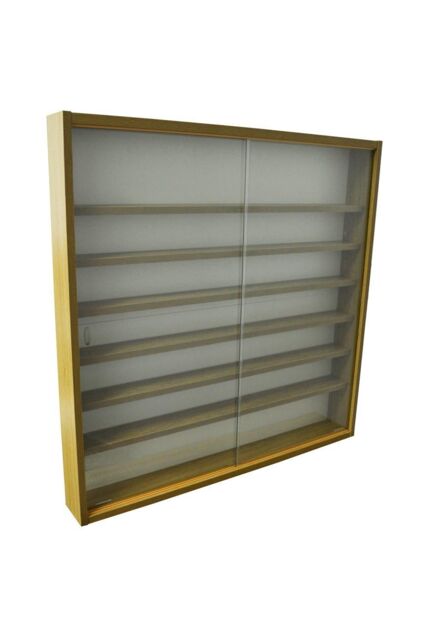'Reveal' 6 Shelf Glass Wall Collectors Display Cabinet Oak by Debenhams ...