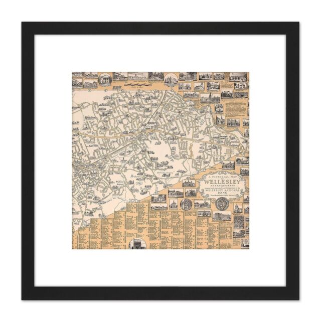 1960 Ernest Dudley Chase Map Wellesley Massachusetts 8X8 Inch Square ...