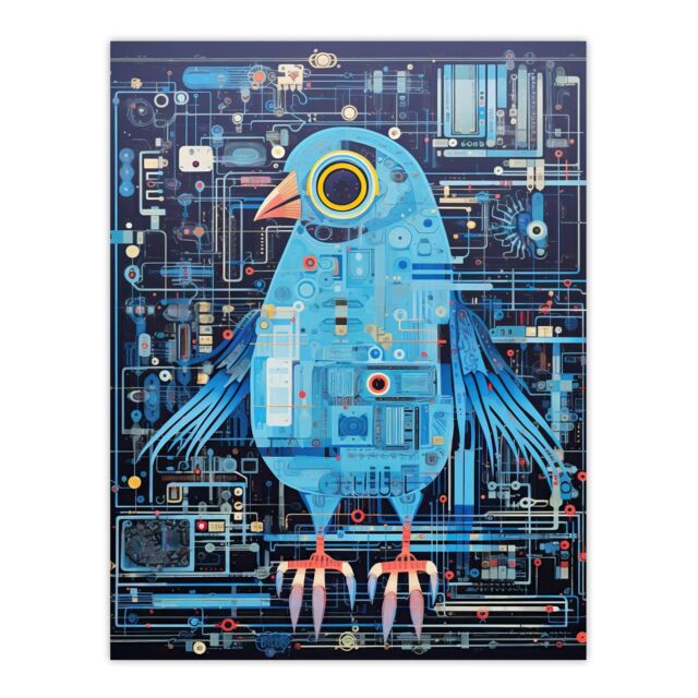 Wall Art Print Badass Bird Robot Hybrid Secret Military Schematic Blue ...