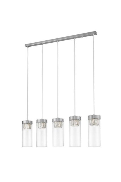 Contemporary Bar Pendant Ceiling 5 Light Satin Nickel Crystal by ...