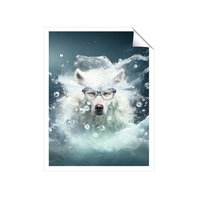 White Wolf With Glasses Splashart Unframed Art Print by Debenhams ...