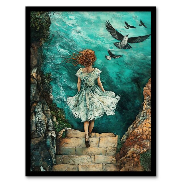 Artery8 Surreal Dream Dive Stone Steps Sea Birds Framed Art Print in ...