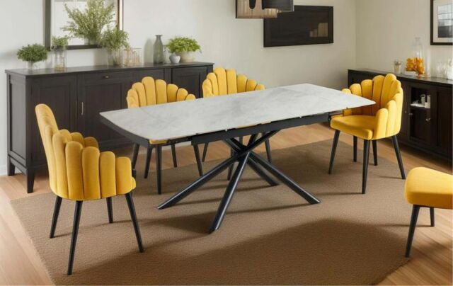 Kairo Black Marble Vein Sintered Stone Dining Room Table by Debenhams | ufurnish.com