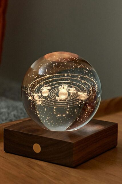 Amber Crystal Light 3D laser Solar System with Wooden Walnut Base ...
